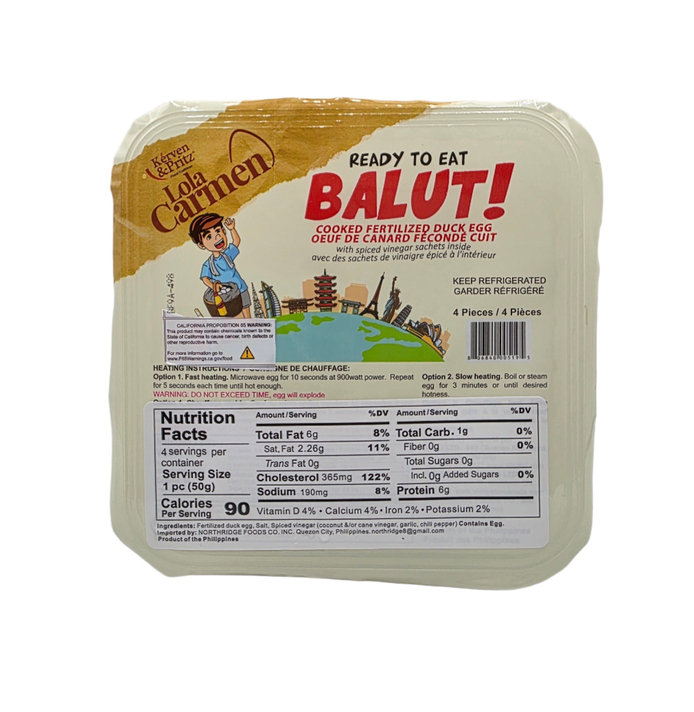 Lola Carmen Ready to Eat Balut (Cooked Fertilized Duck Egg) - 4pc/pack ...