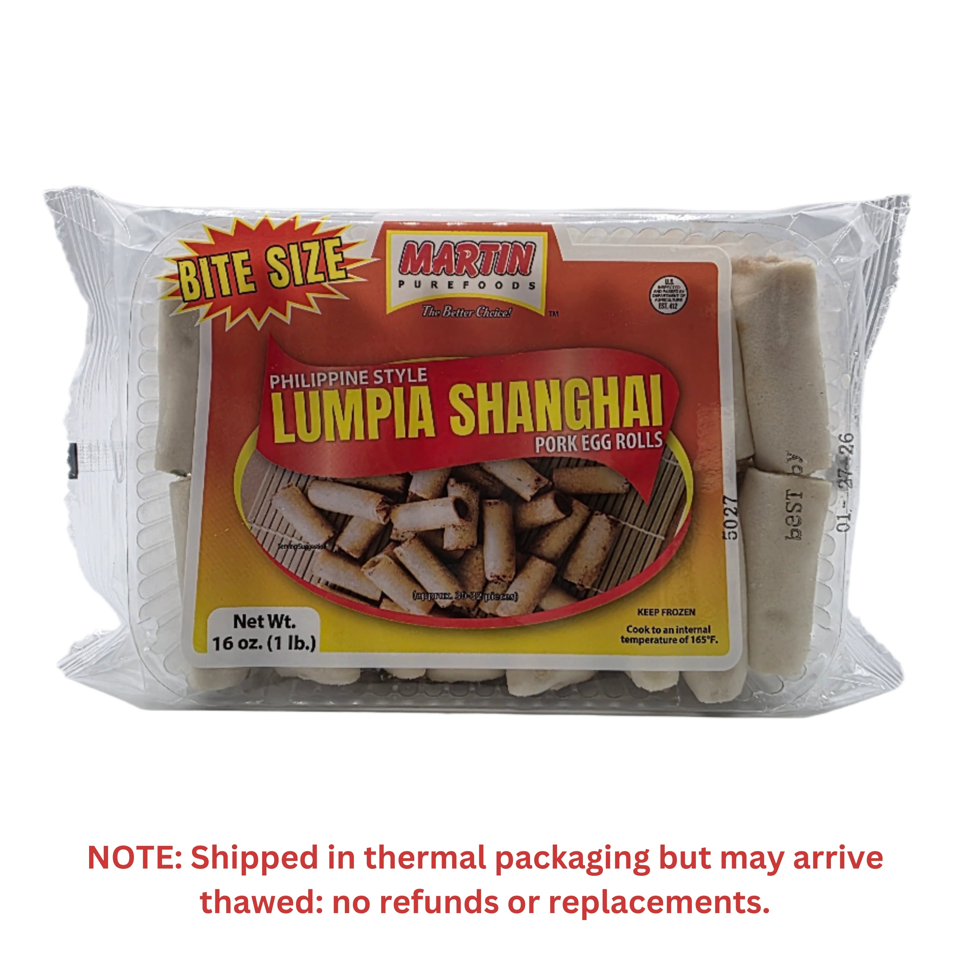 Martin Purefoods Lumpia Shanghai Pork Egg Rolls Bite Size - 1lb – Lili Mart