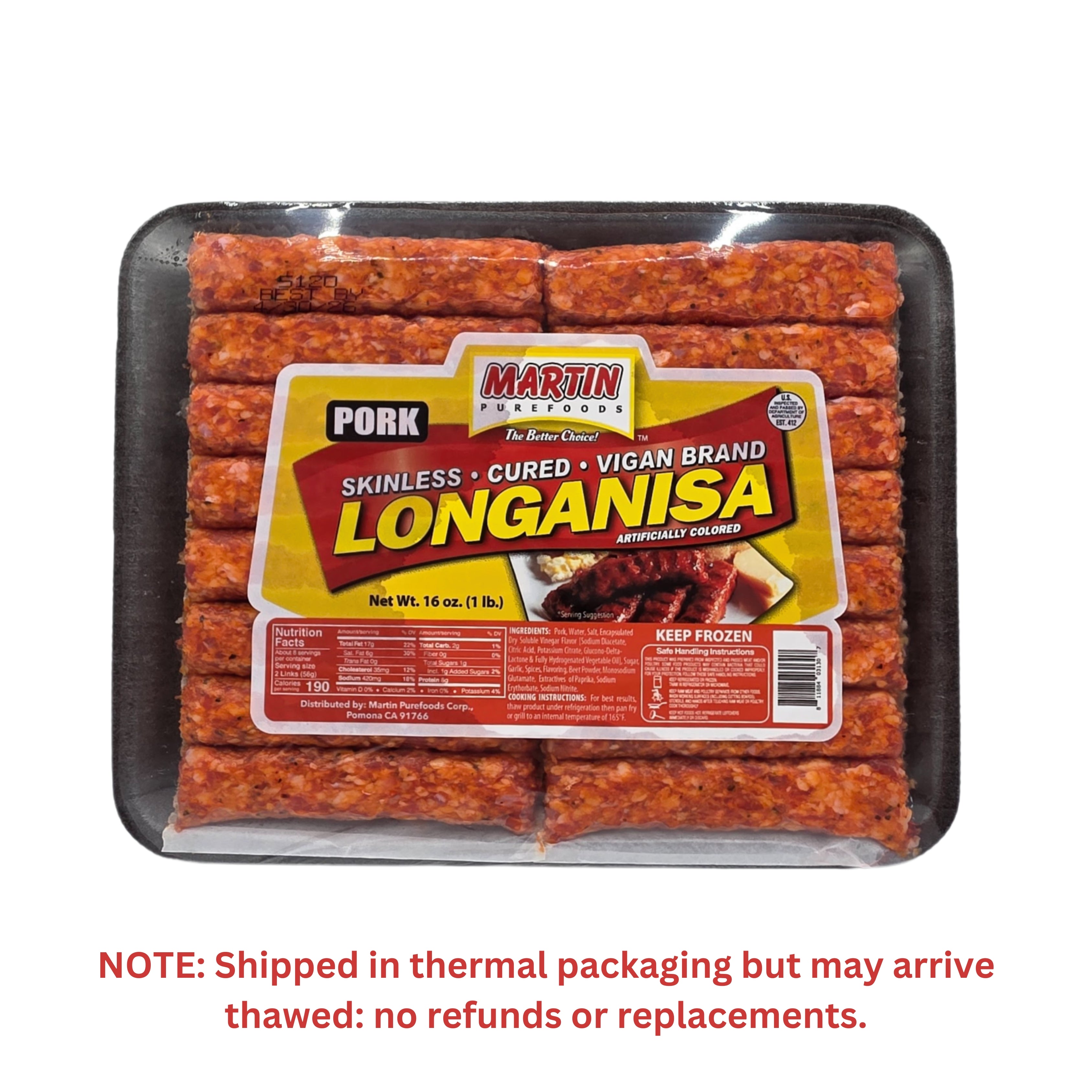 Martin Purefoods Pork Skinless Cured Vigan Brand Longanisa - 16oz ...
