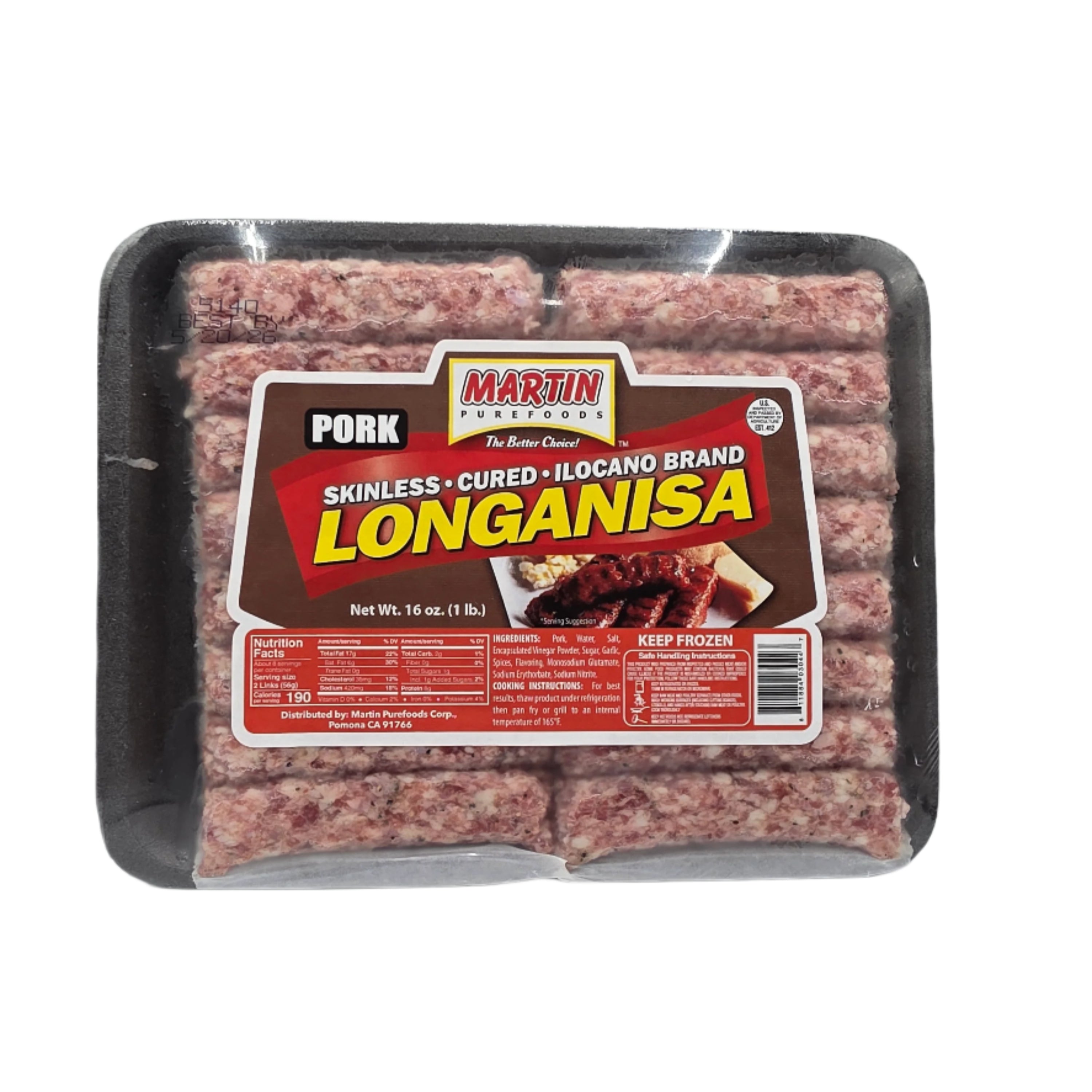 Martin Purefoods Pork Skinless Cured Ilocano Brand Longanisa - 16oz ...